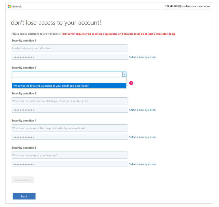 How do I change the security questions for my Office 365 account ...